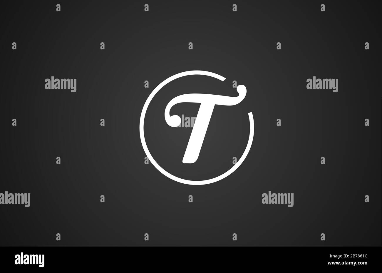 simple black white T letter logo icon alphabet with circle design for ...