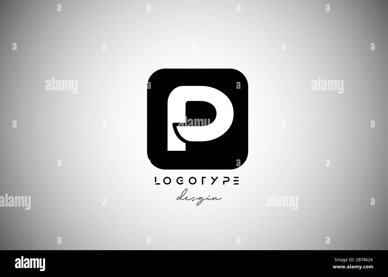 black white P square letter logo alphabet icon for business and company ...