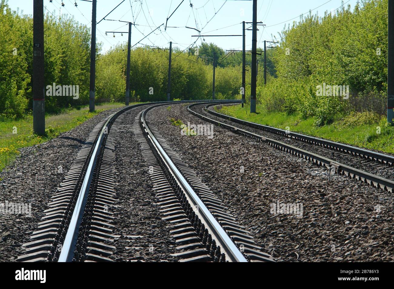 Rail lines on a green landscapes of Russia Stock Photo - Alamy
