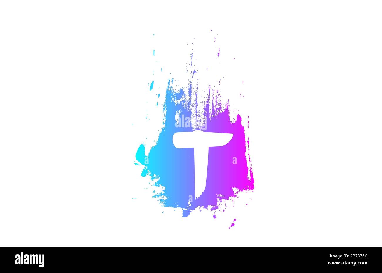 pink T letter alphabet grunge logo icon with brush stroke design for ...