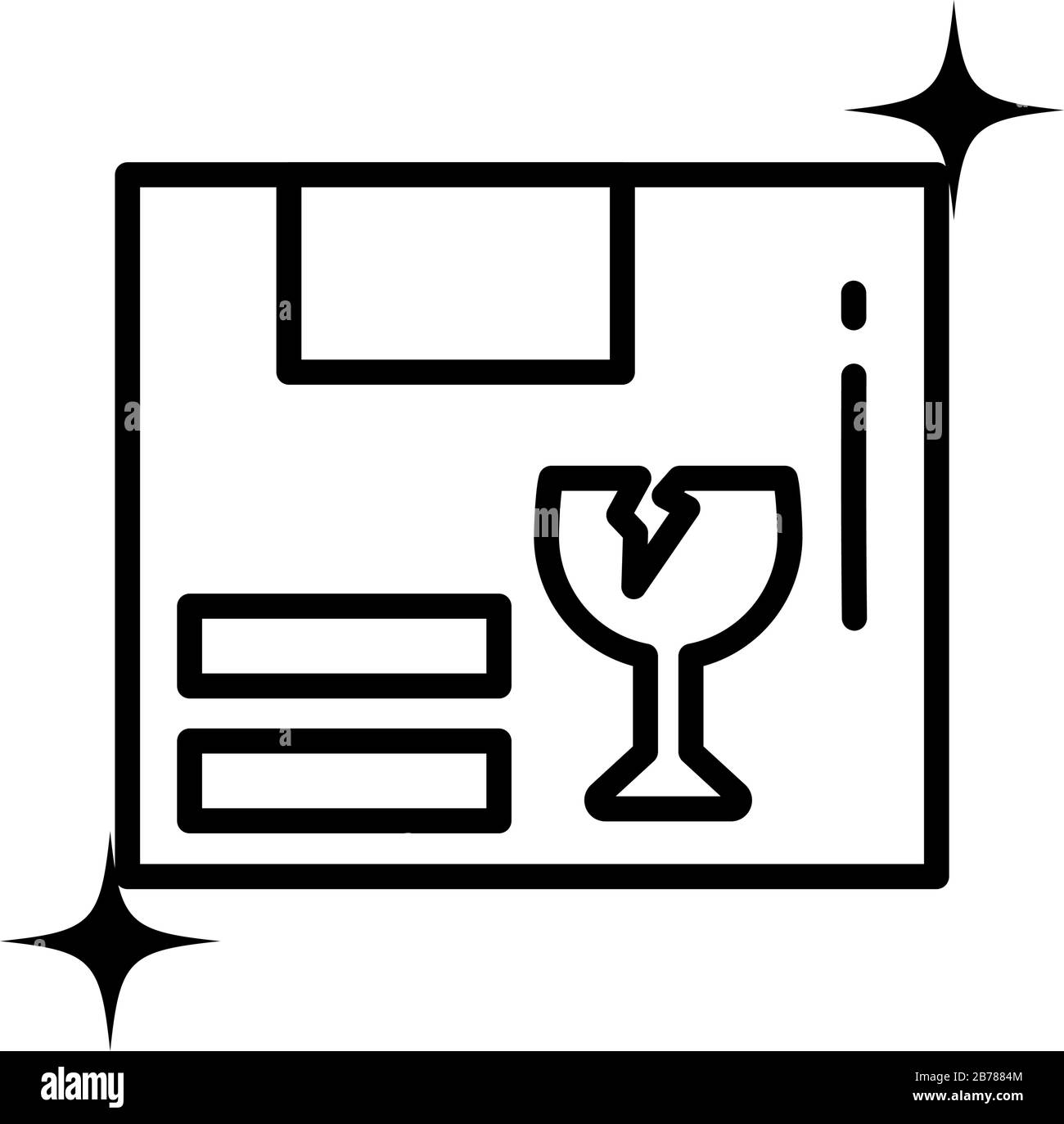 cardboard box with warning sign , line style icon vector illustration ...