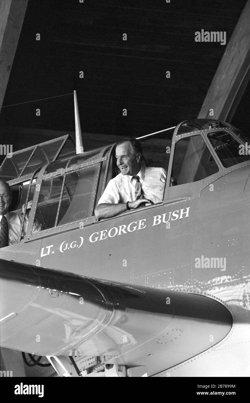 George H. W. Bush sits in the cockpit of a U.S. Navy TBM-1C Avenger ...