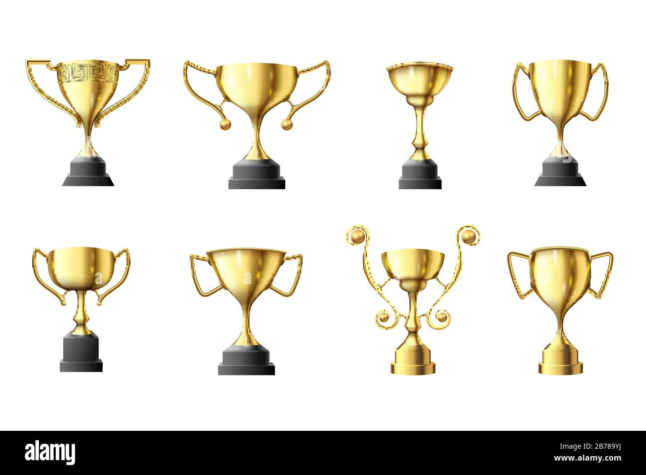 Golden trophy cup. Winners trophy, first place glossy gold cups and win ...