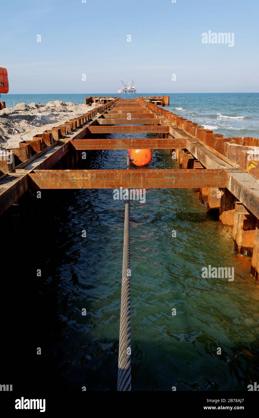 Gas Pipeline landfall Playa Les Deveses, Spain. A gas pipeline ...