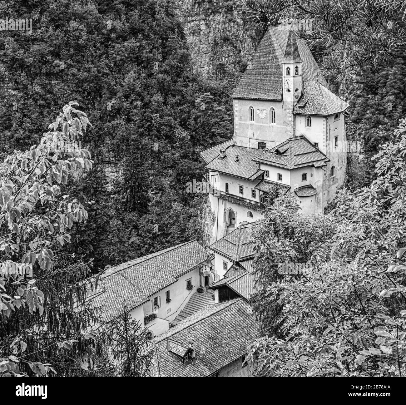 Sanctuary of San Romedio dedicated to Saint Romedius situated on a ...
