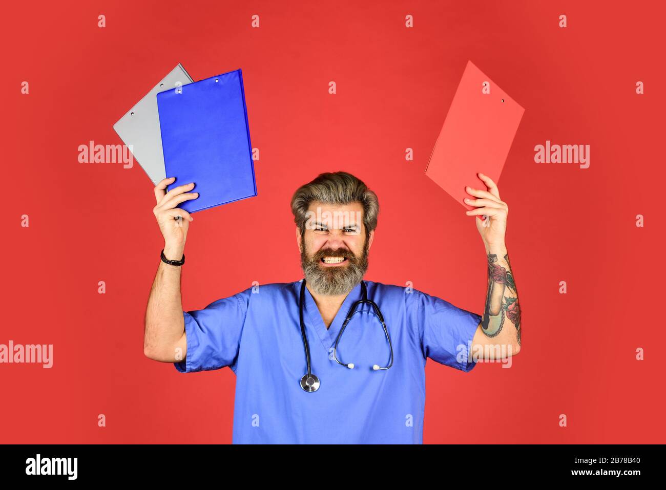 angry doctor with stethoscope. give some advice. Medicine concept ...