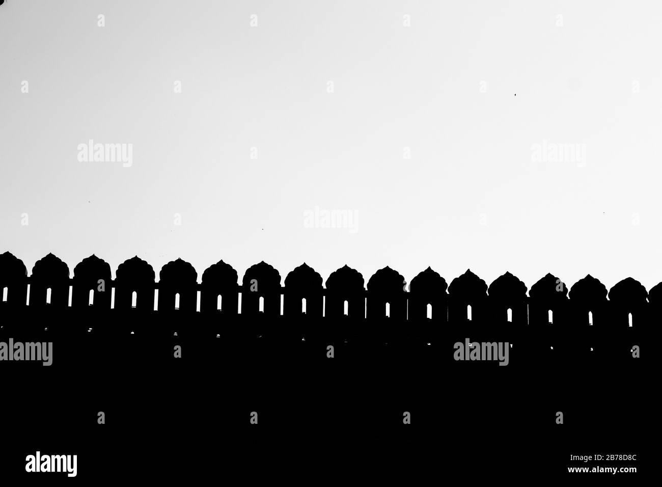 Silhouette of Lal Qila boundary - Red Fort in Delhi, India Stock Photo ...