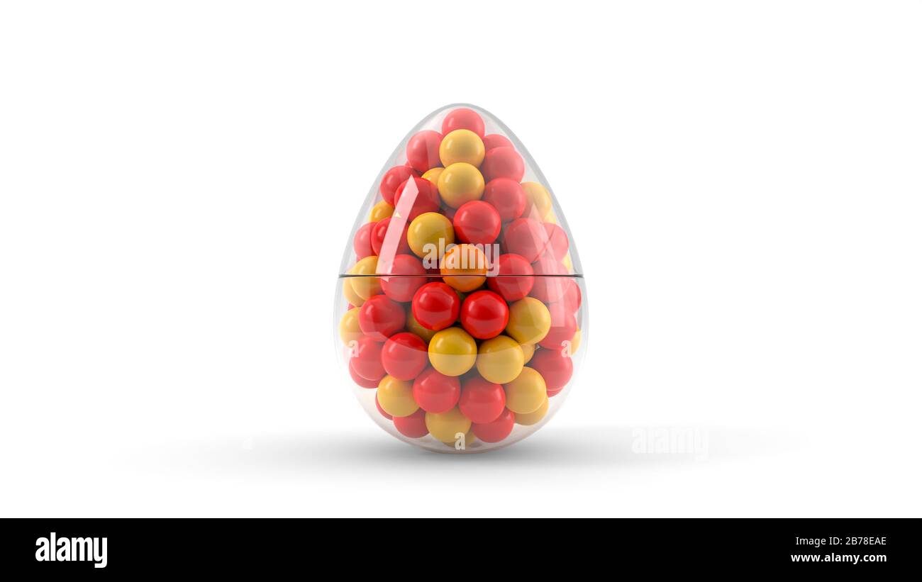 candy container easter egg. small spheres in glass egg. 3d illustration ...