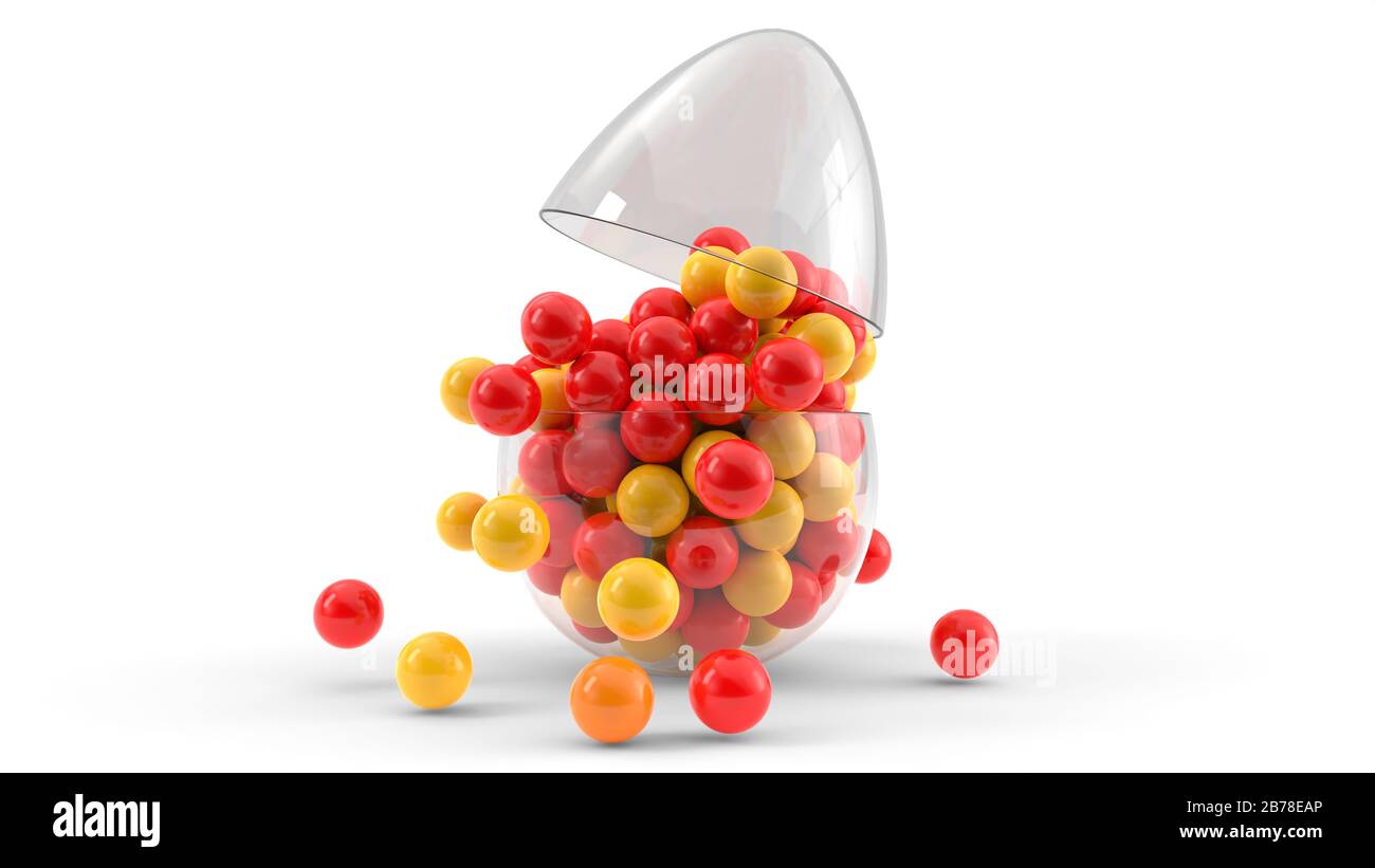 candy container easter egg. small spheres in glass egg. 3d illustration ...