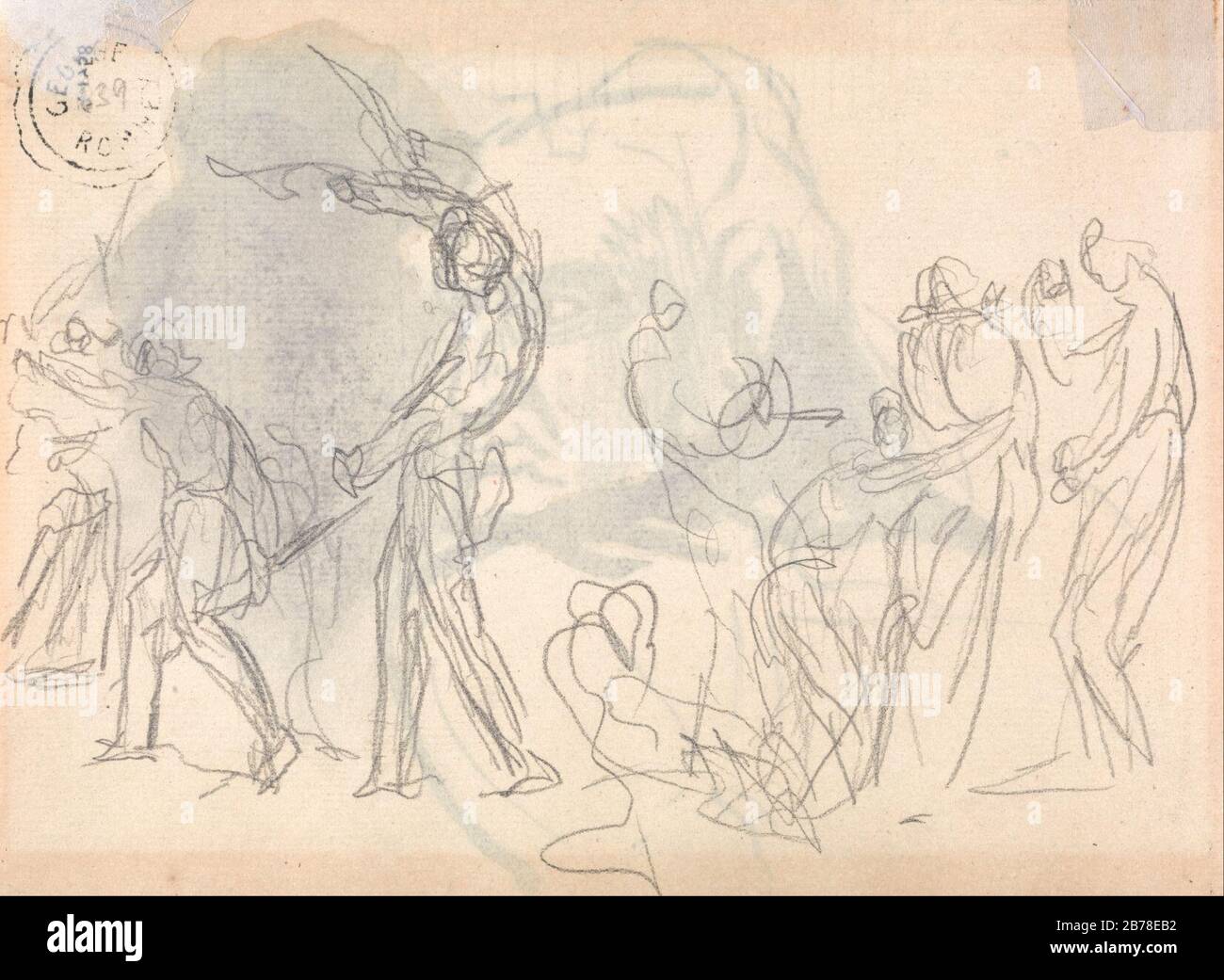 George Romney - Men Going out to Fight, with a Crowd of Cowering Women ...