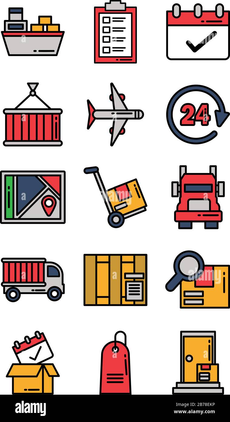 set of icons freight delivery logistics on white background vector ...