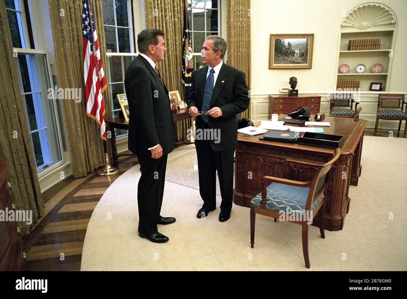 George W. Bush meets with Tom Ridge Stock Photo - Alamy