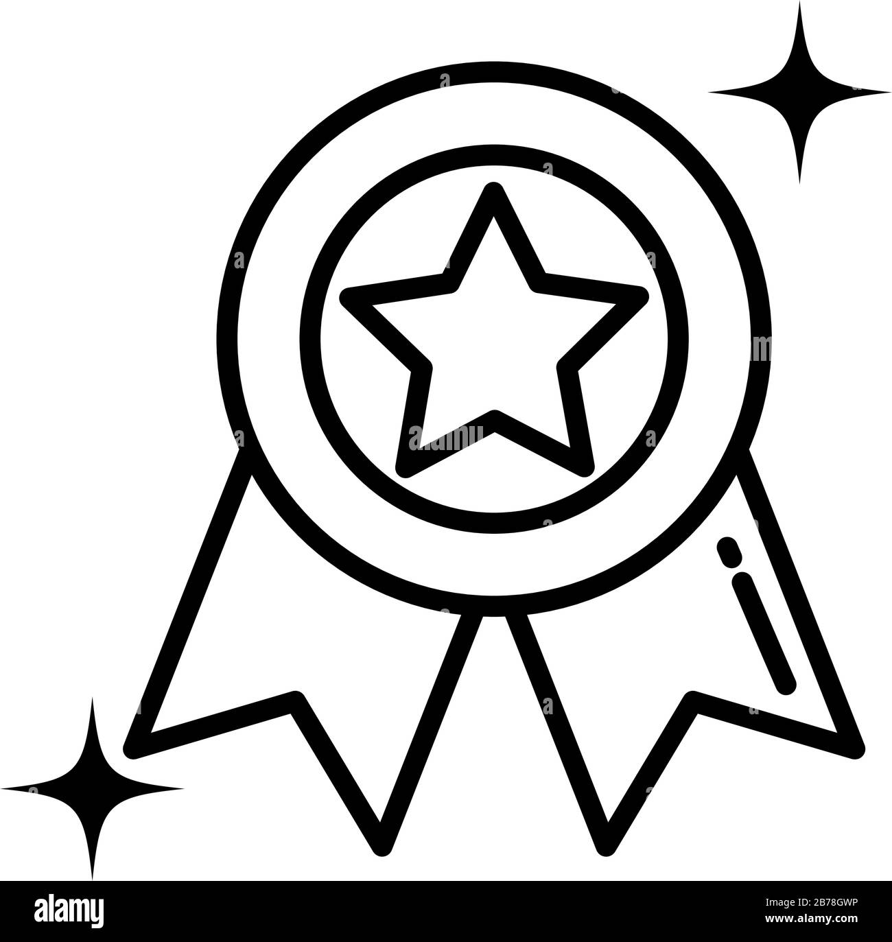 badge with red ribbon , line style icon vector illustration design ...