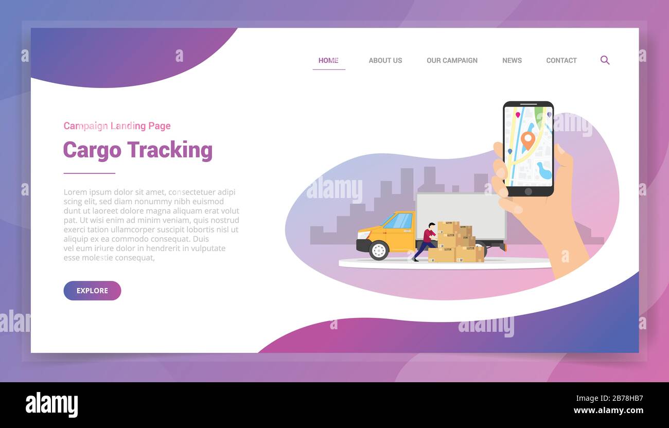 online cargo tracking for website template or landing homepage design ...
