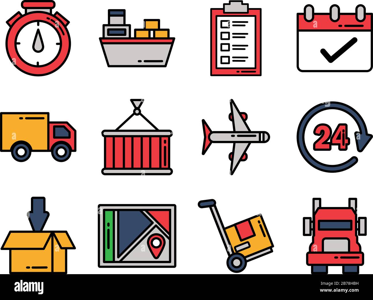 set of icons freight delivery logistics on white background vector ...