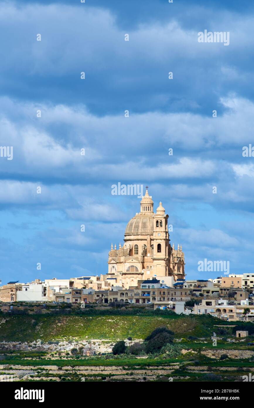 portrait view of the imposing Santa Cecilia chapel church at Xewkija on ...