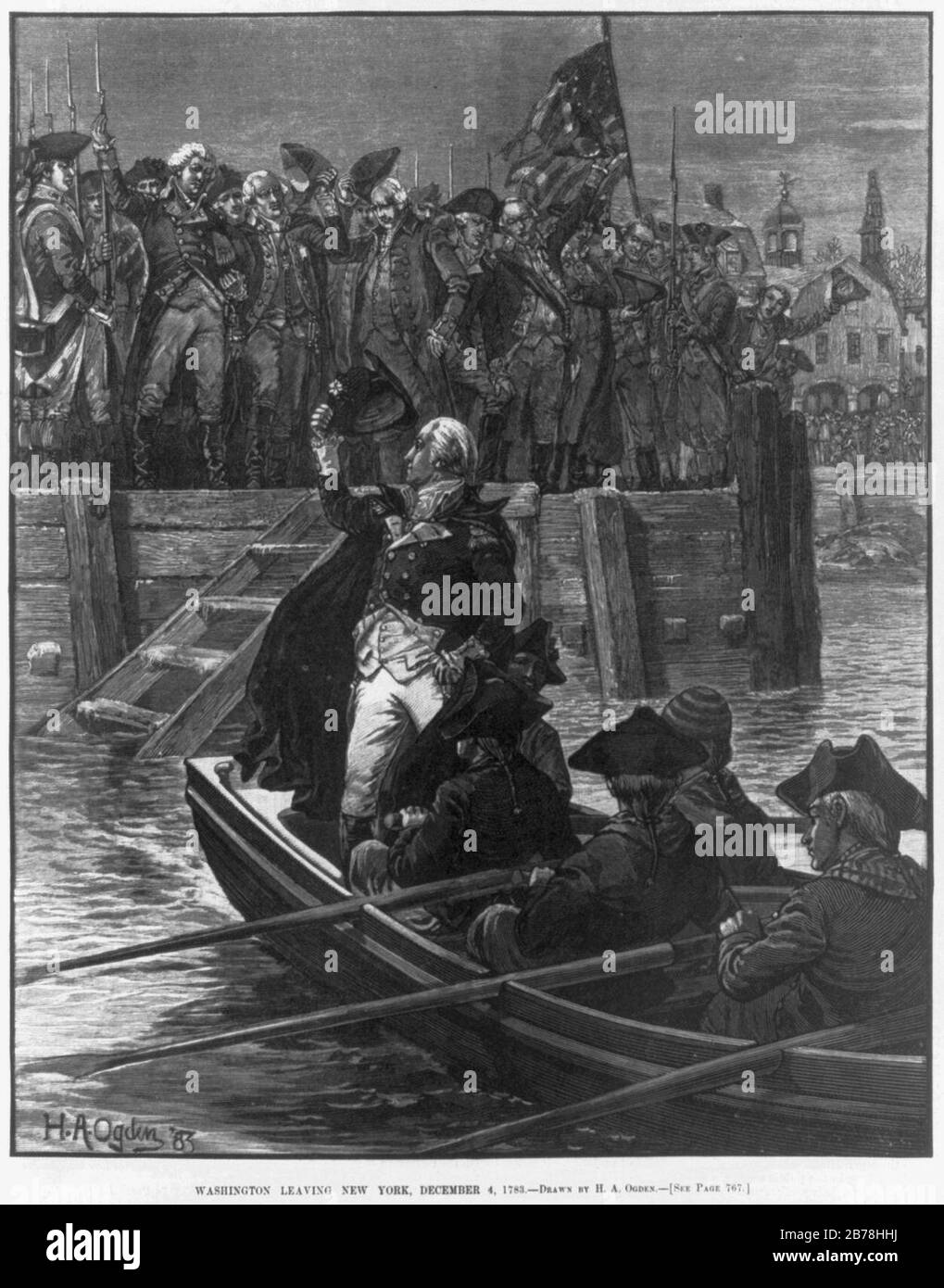 George Washington in small boat bidding farewell to crowd in New York ...