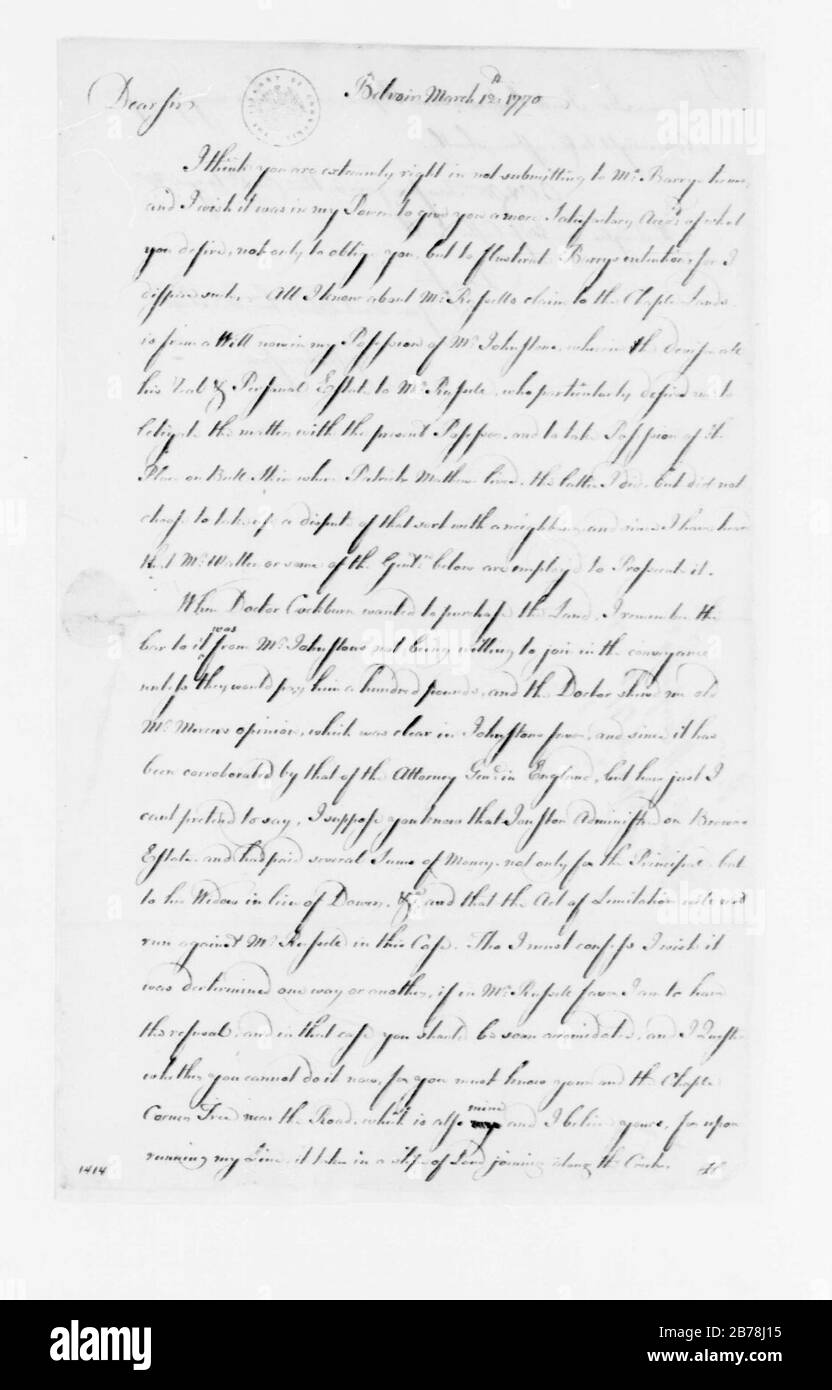 George William Fairfax George Washington letter Stock Photo - Alamy