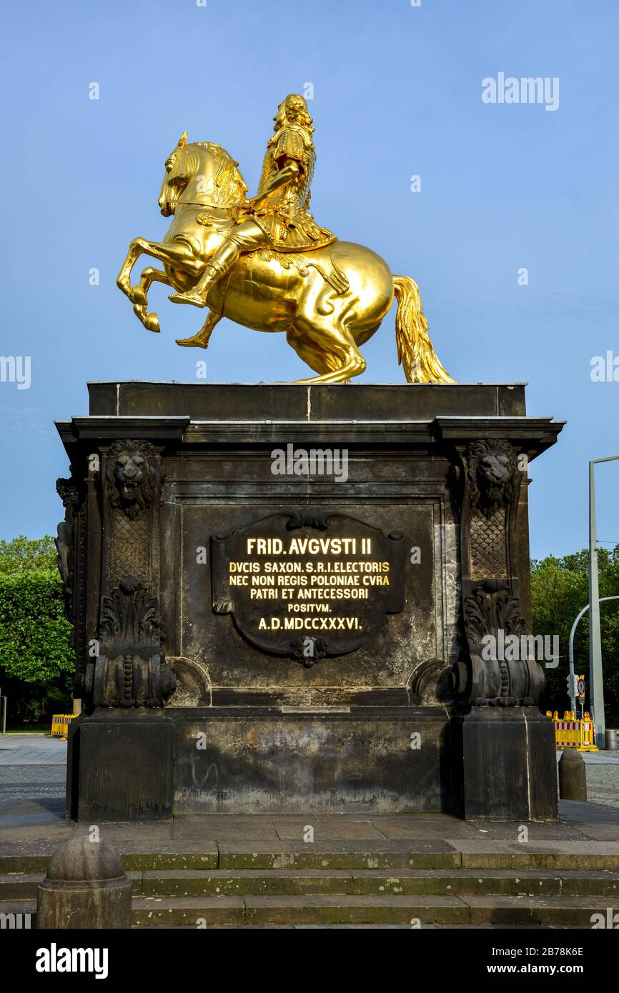 The golden statue of king Augustus in Dresden from the side Stock Photo ...