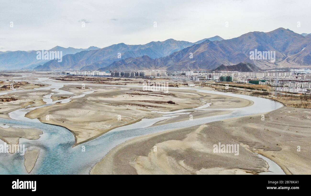Lhasa. 14th Mar, 2020. Aerial photo taken on March 14, 2020 shows Lhasa ...