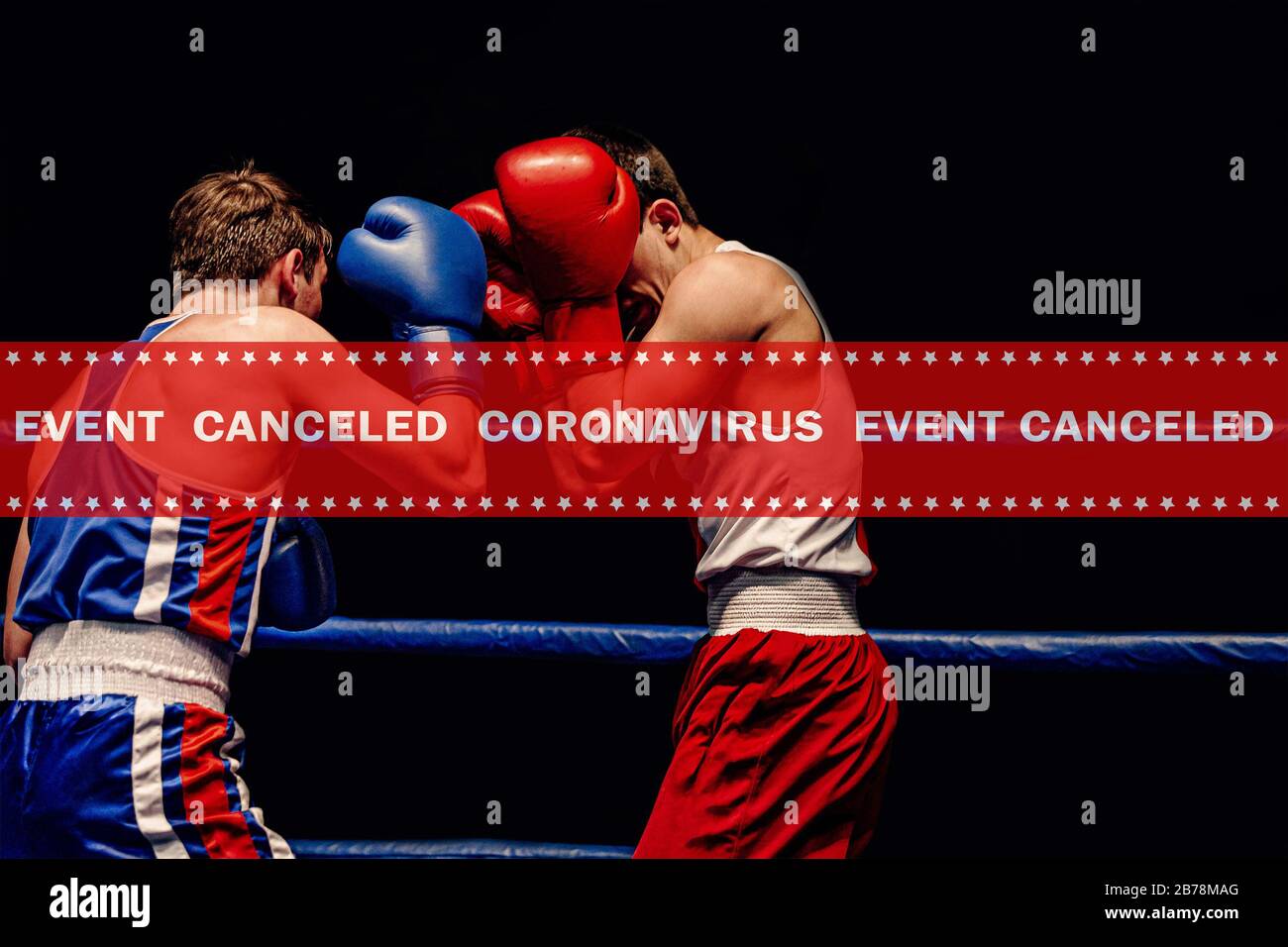 warning tape event canceled coronavirus in background boxers opponent ...