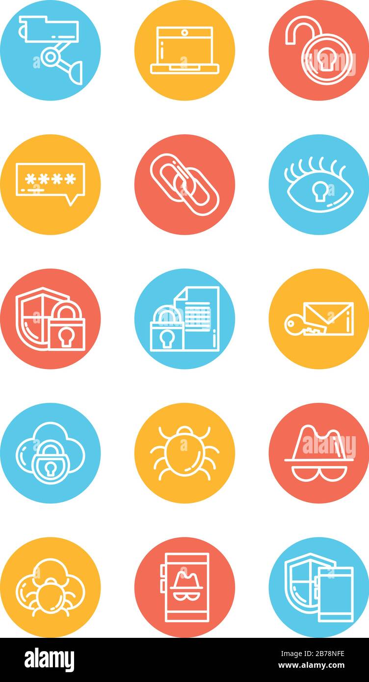 set of icons security, block and flat style icon vector illustration ...