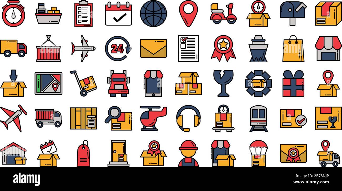 set of icons freight delivery logistics on white background vector ...