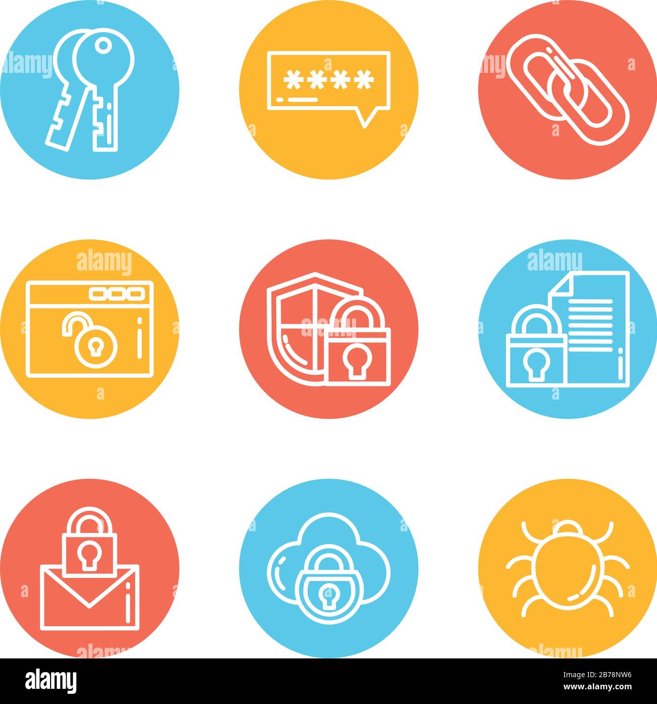 set of icons security, block and flat style icon vector illustration ...