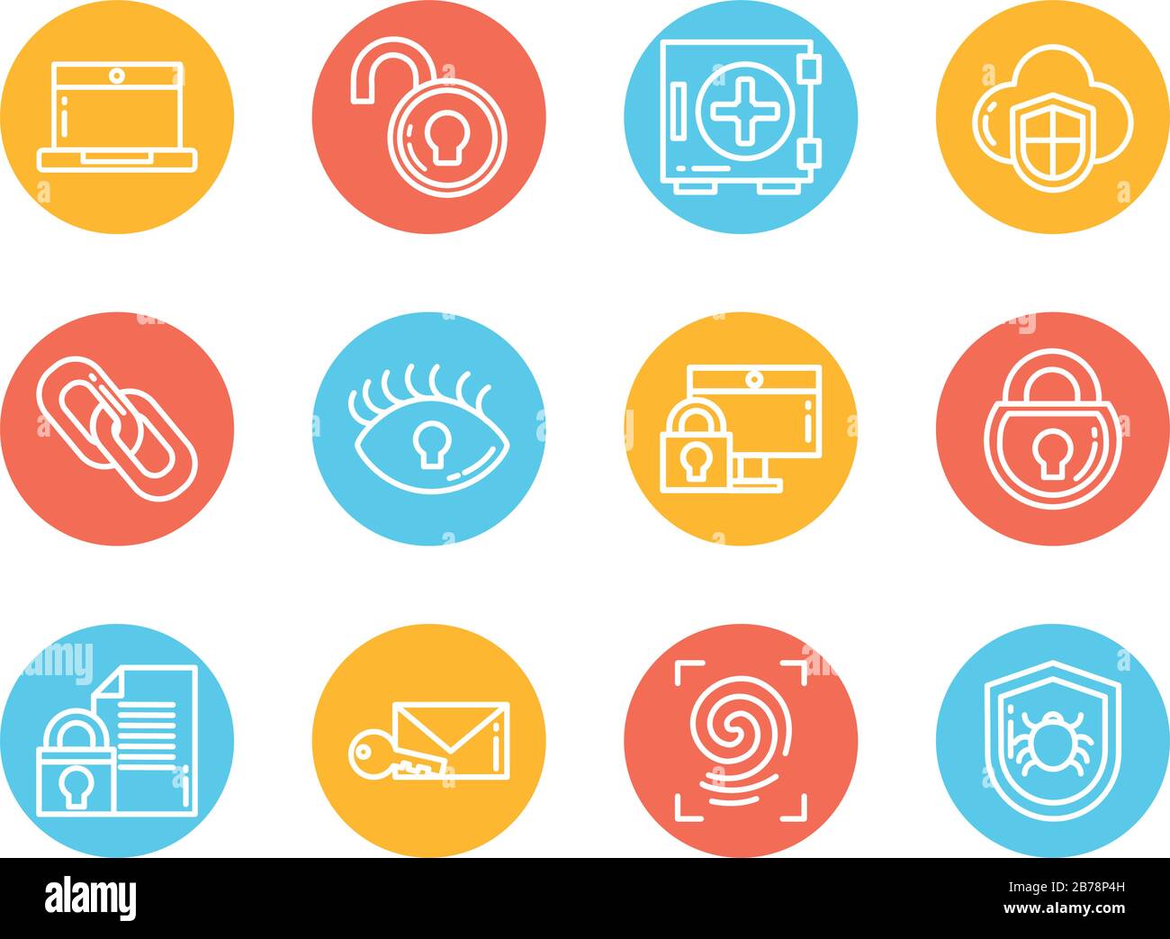 set of icons security, block and flat style icon vector illustration ...
