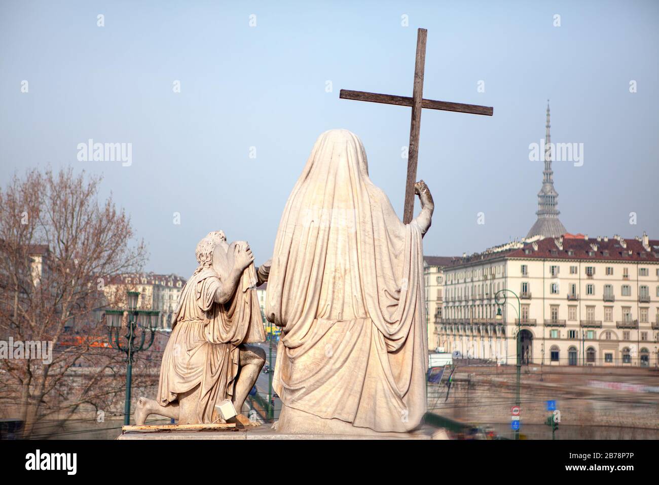 statue with cross in Turin ,cityscape view of Torino Stock Photo - Alamy