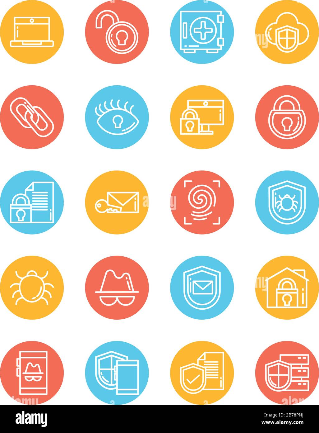 set of icons security, block and flat style icon vector illustration ...
