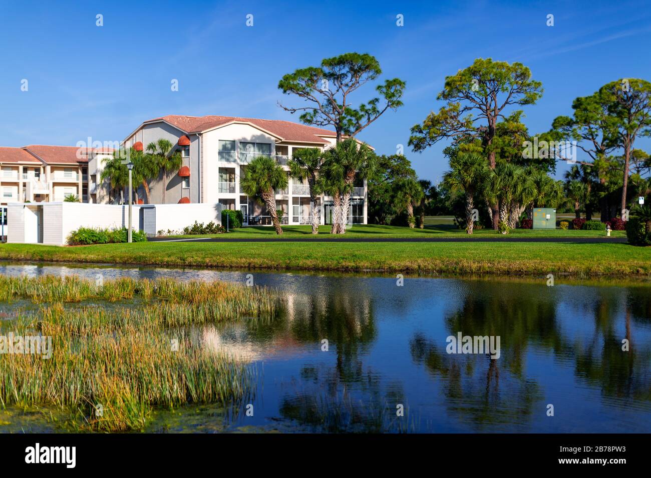 Colour landscape photograph of a gated community in Florida showing ...