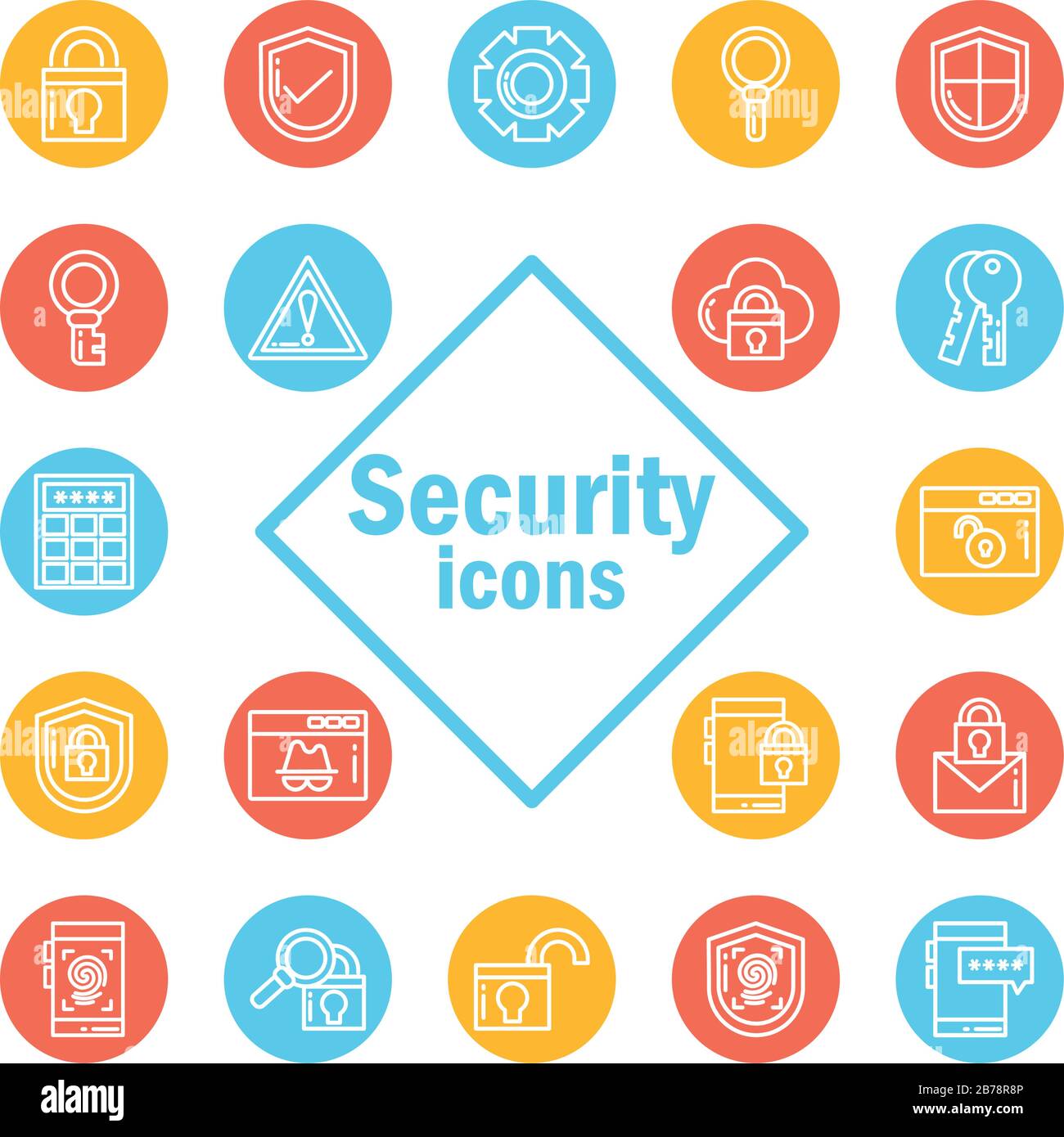 set of icons security, block and flat style icon vector illustration ...