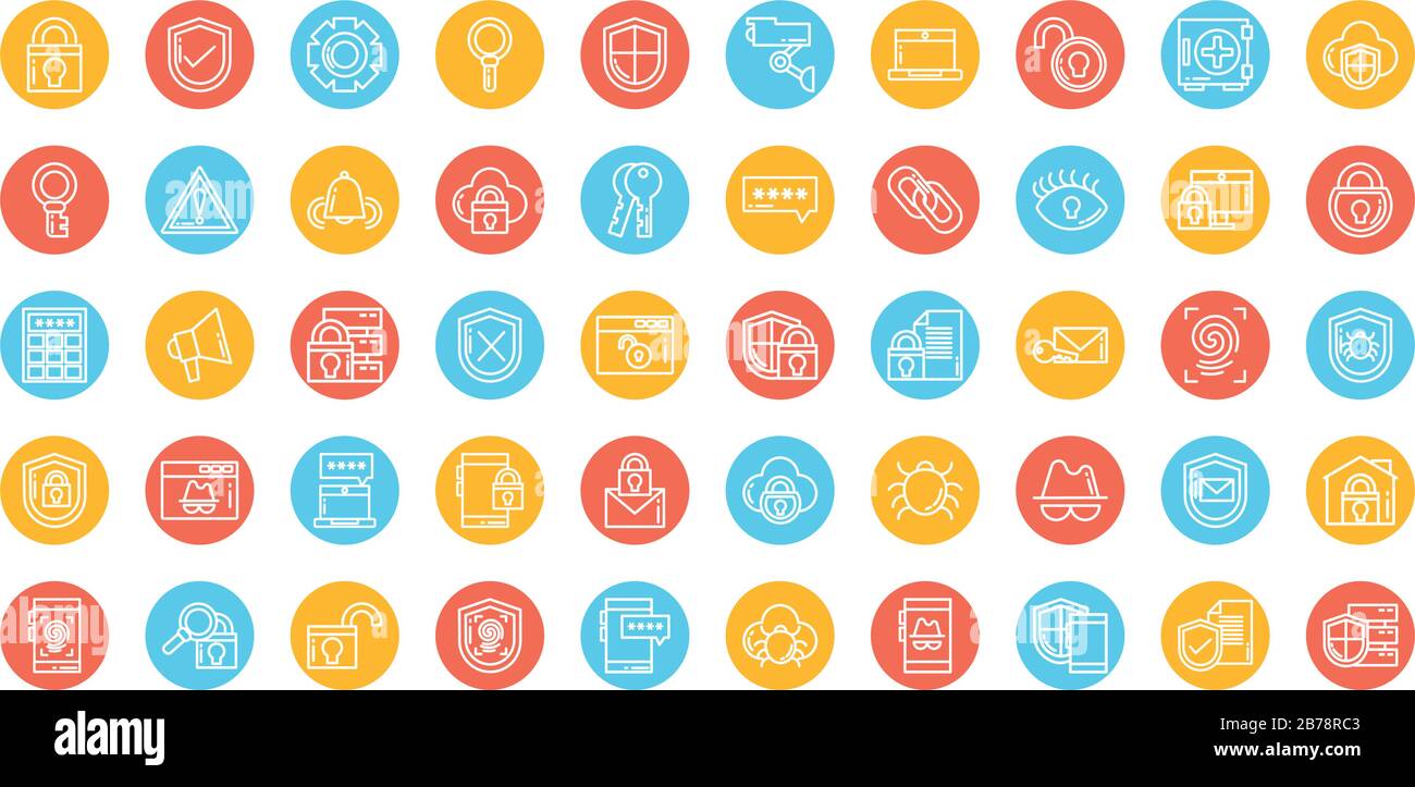 set of icons security, block and flat style icon vector illustration ...