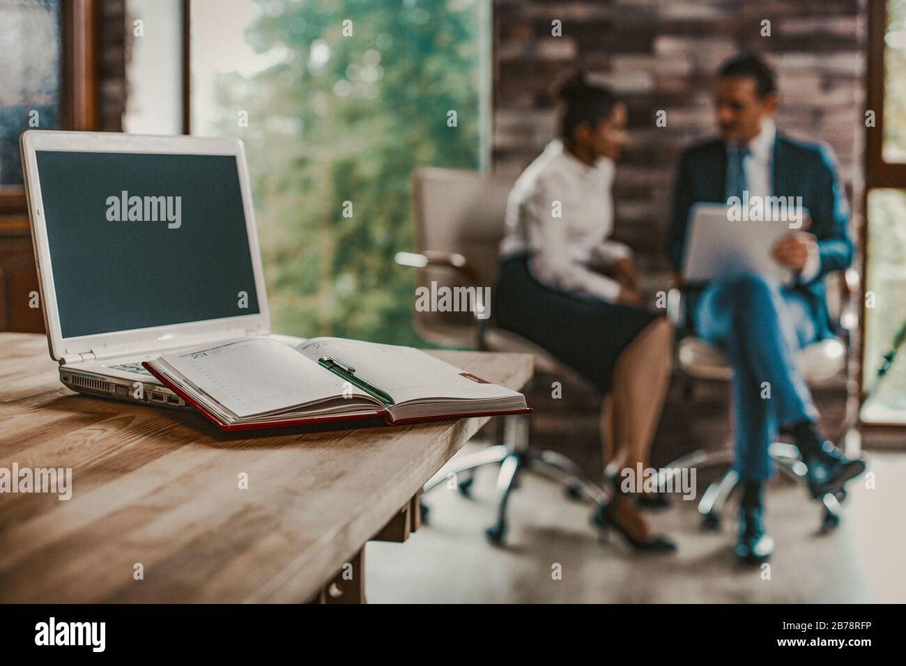 Laptop And Notebook With Notes Are On Office Desk Stock Photo - Alamy