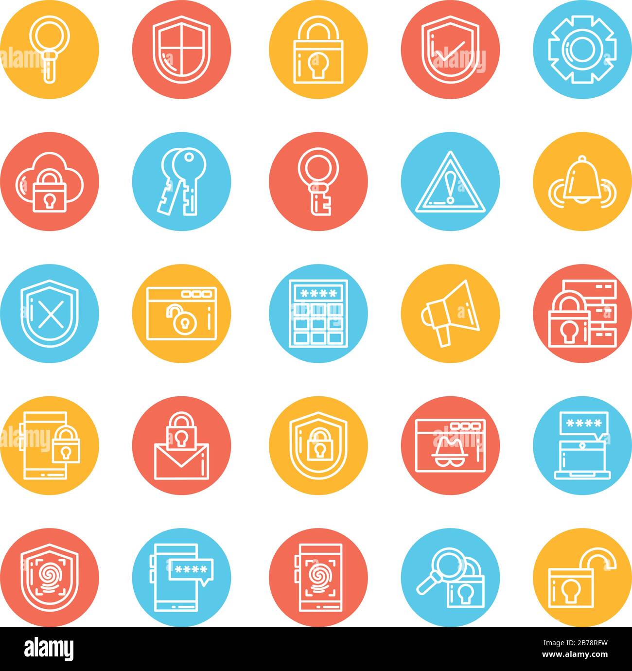 set of icons security, block and flat style icon vector illustration ...