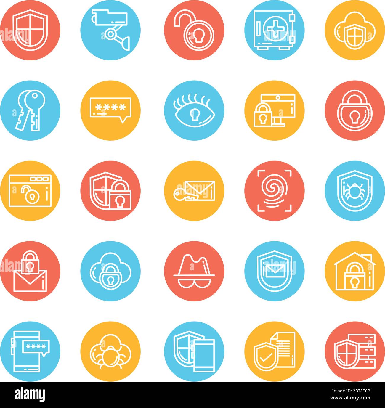 set of icons security, block and flat style icon vector illustration ...