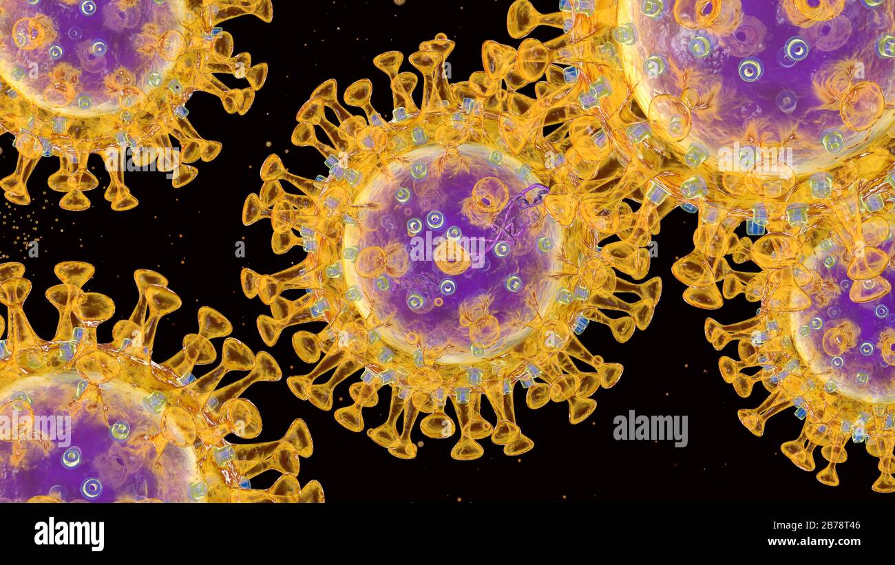 3D illustration showing coronavirus, 2019-nCoV, an infectious virus ...