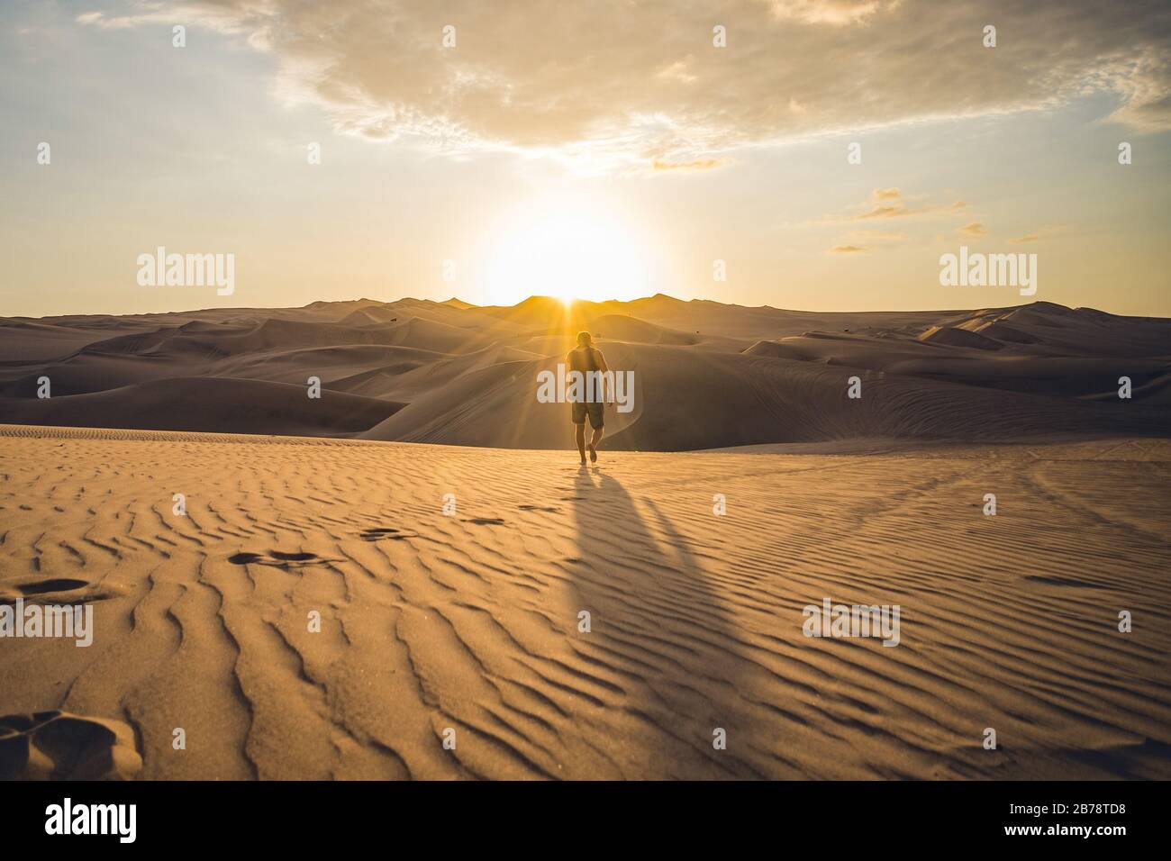 Man walking in the desert, back Stock Photo - Alamy