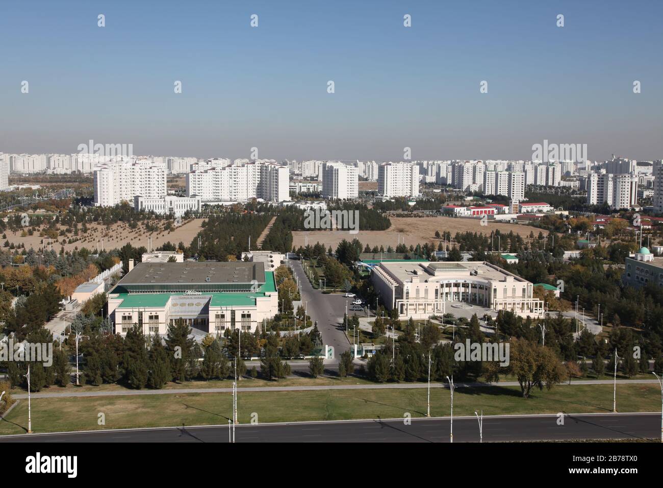 Panoramic view of Ashgabat, the capital of Turkmenistan in Central Asia ...