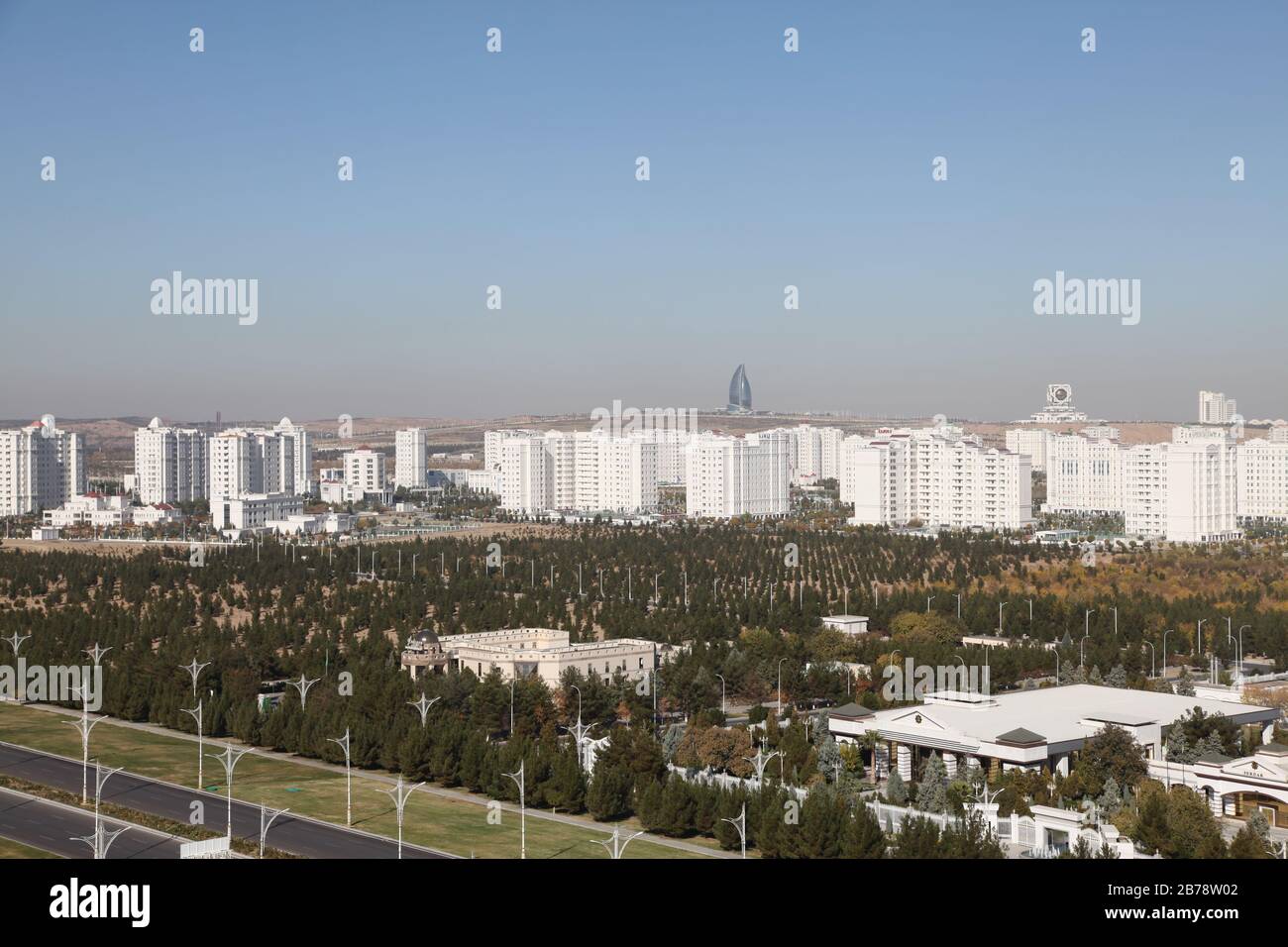 Panoramic view of Ashgabat, the capital of Turkmenistan in Central Asia ...