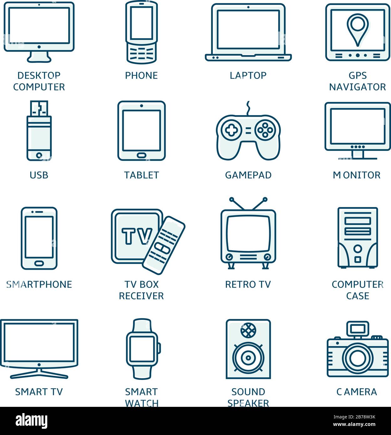 Thin line icons set. Icons for technology, digital devices Stock Vector ... Thin line icons set. Icons for technology, digital devices Stock Vector ...