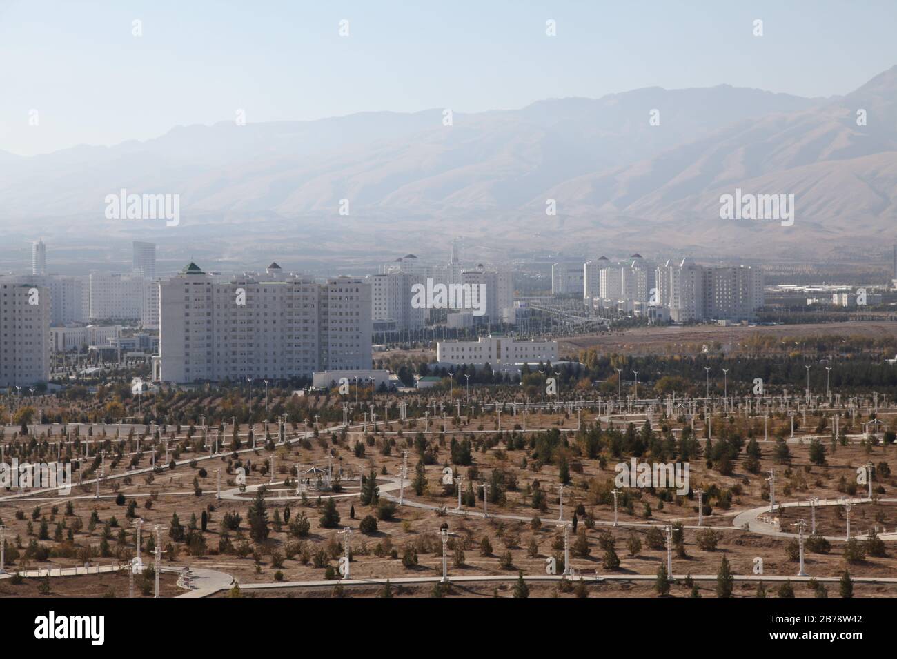 Panoramic view of Ashgabat, the capital of Turkmenistan in Central Asia ...