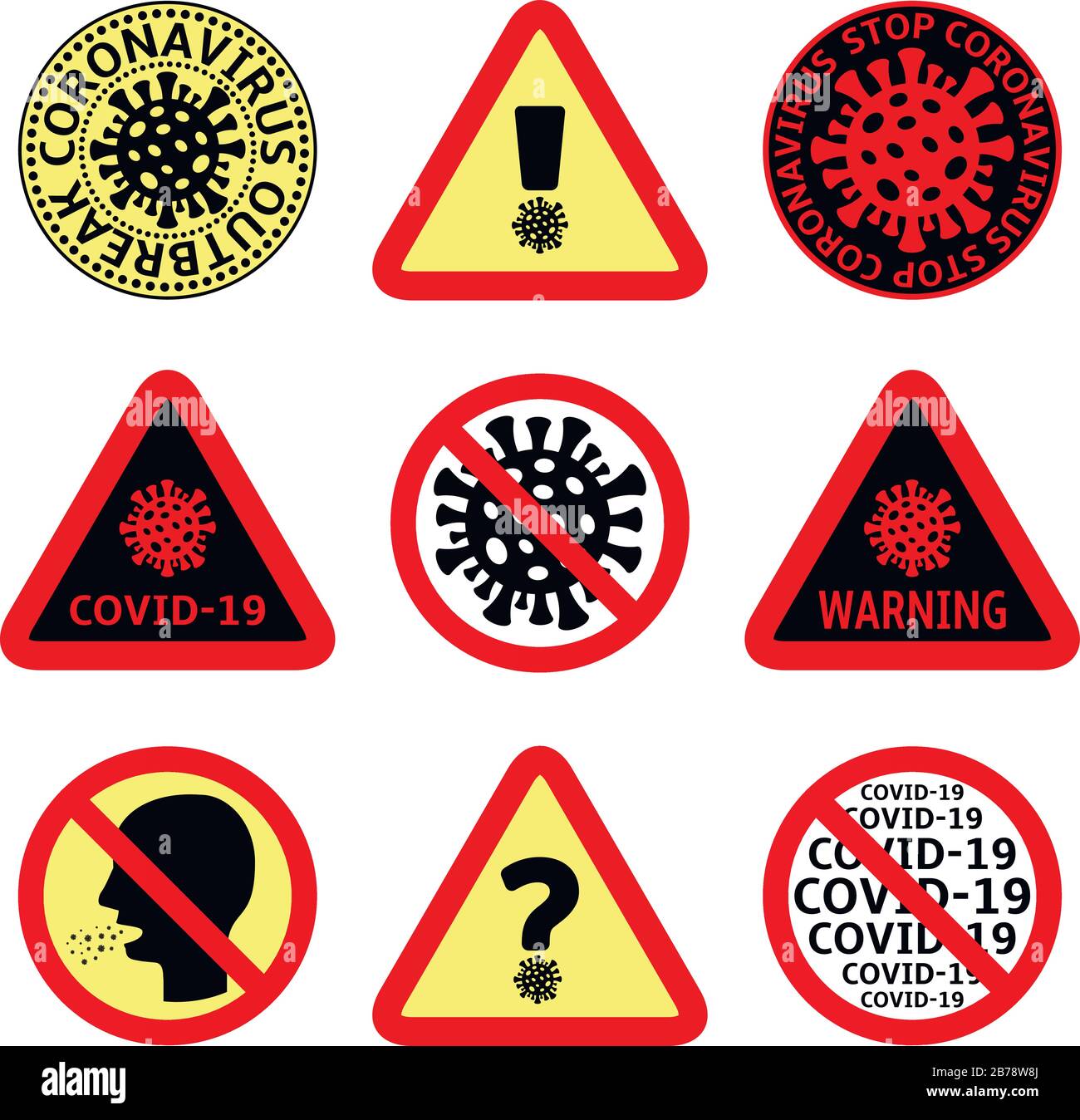 Coronavirus COVID-19. Set of prohibition and warning signs. Vector ...
