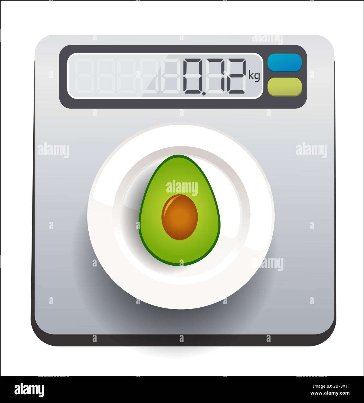 avocado on electronic scales. Kitchen scales, isolated on a white ...