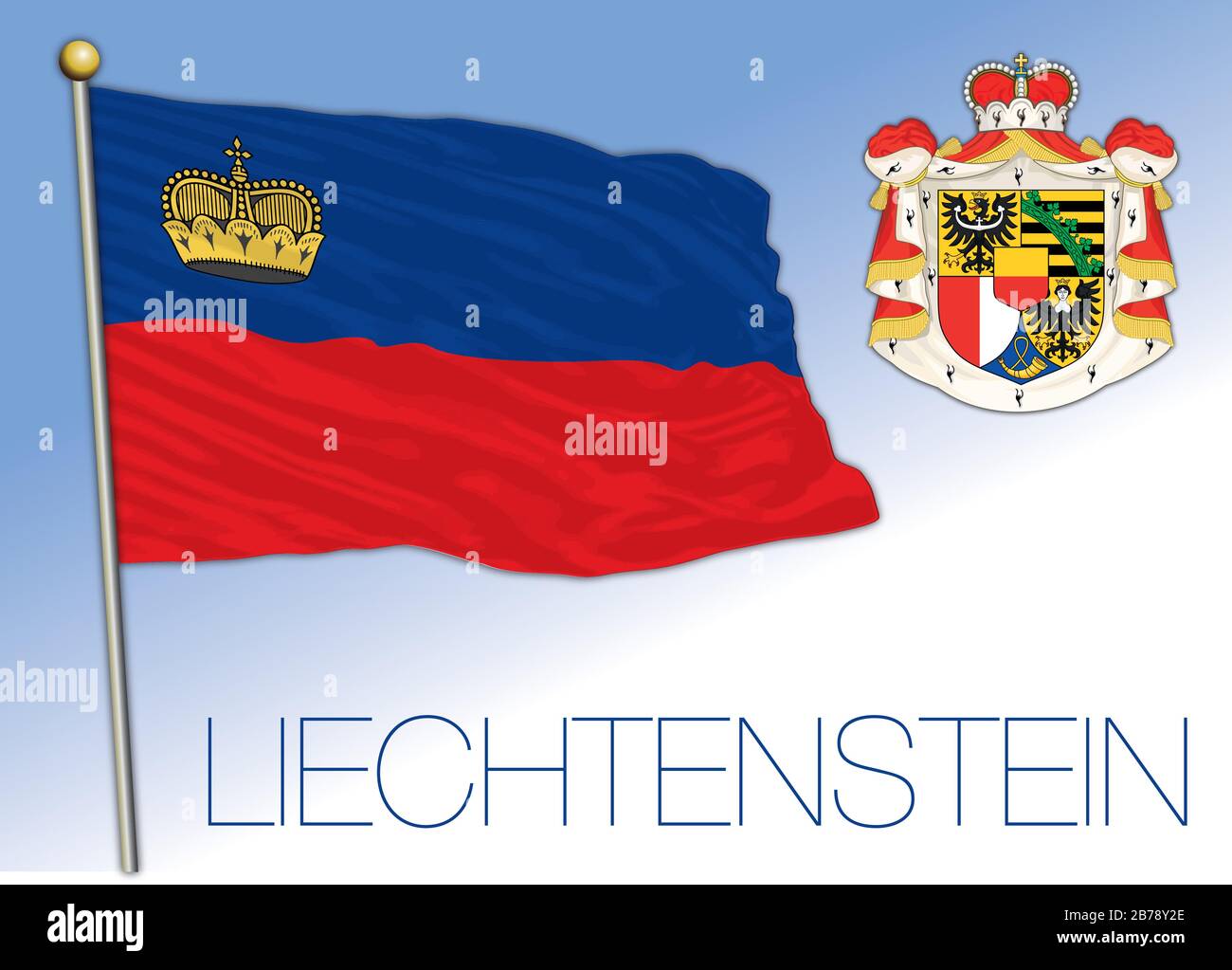 Liechtenstein official national flag and coat of arms, Europe, vector ...