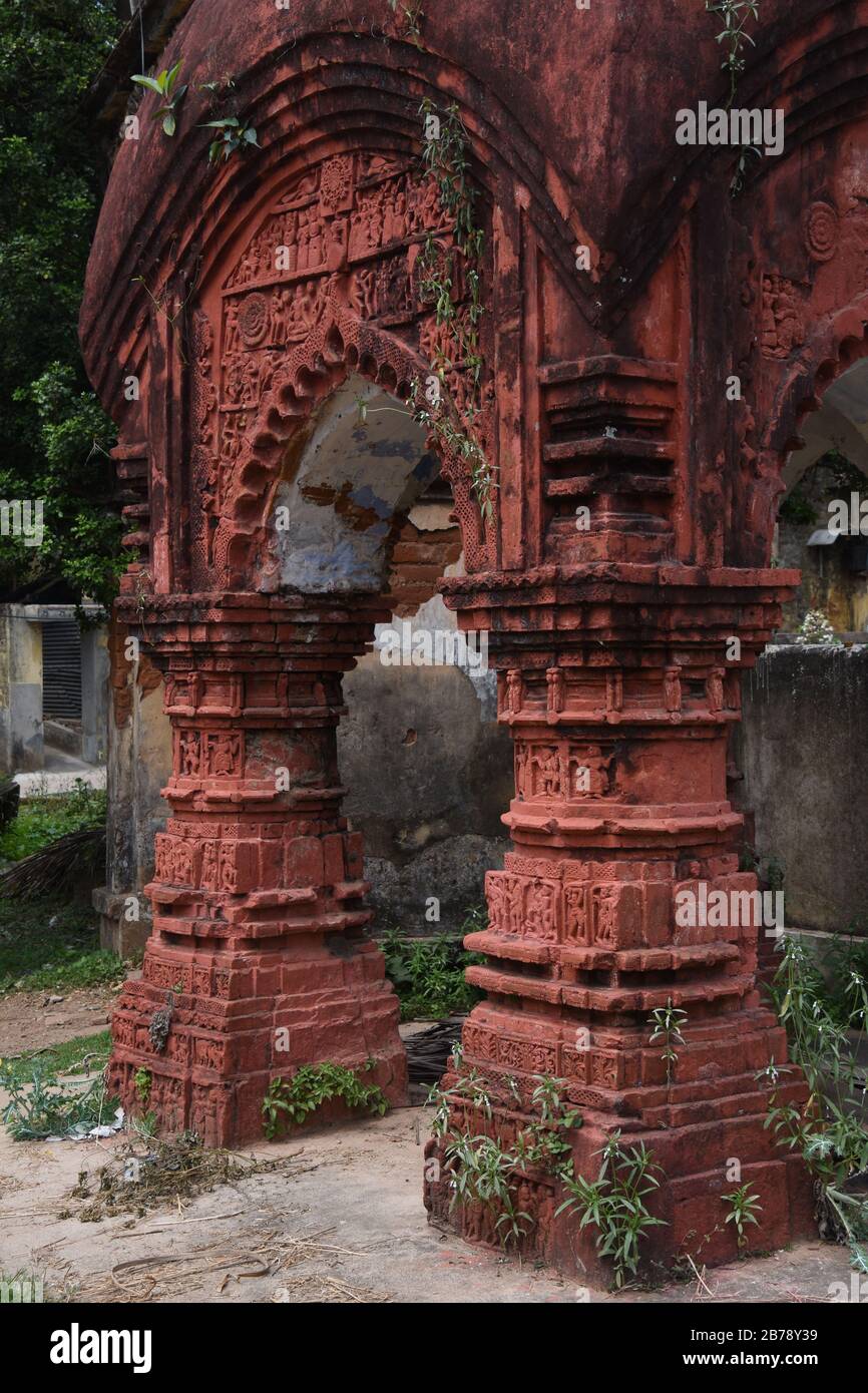 Frontal pillars and main panel of Aatchala Dol Mancha or Holi Pavilion ...