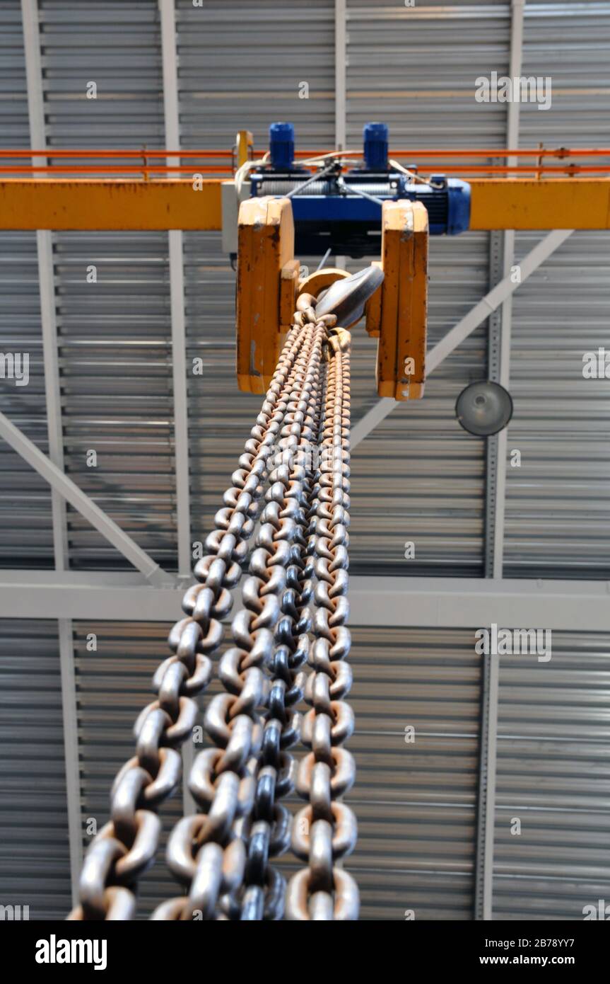 Chain Hoist. Industrial hook hanging on reel chain. Industrial Stock ...
