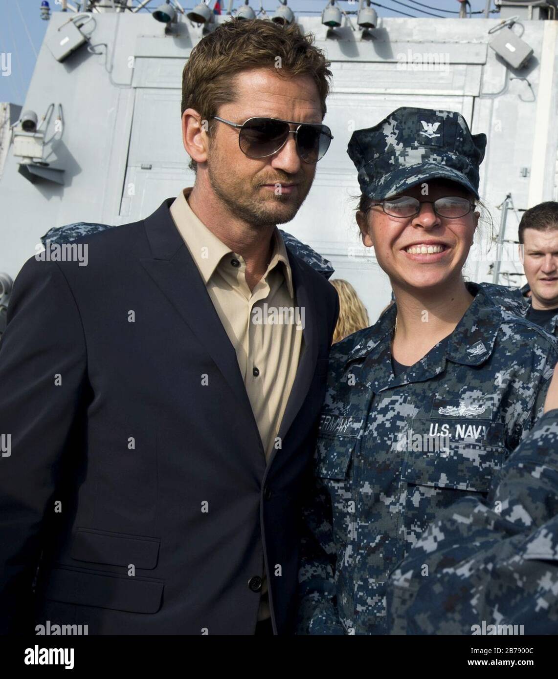 Gerard Butler with Navy (cropped Stock Photo - Alamy