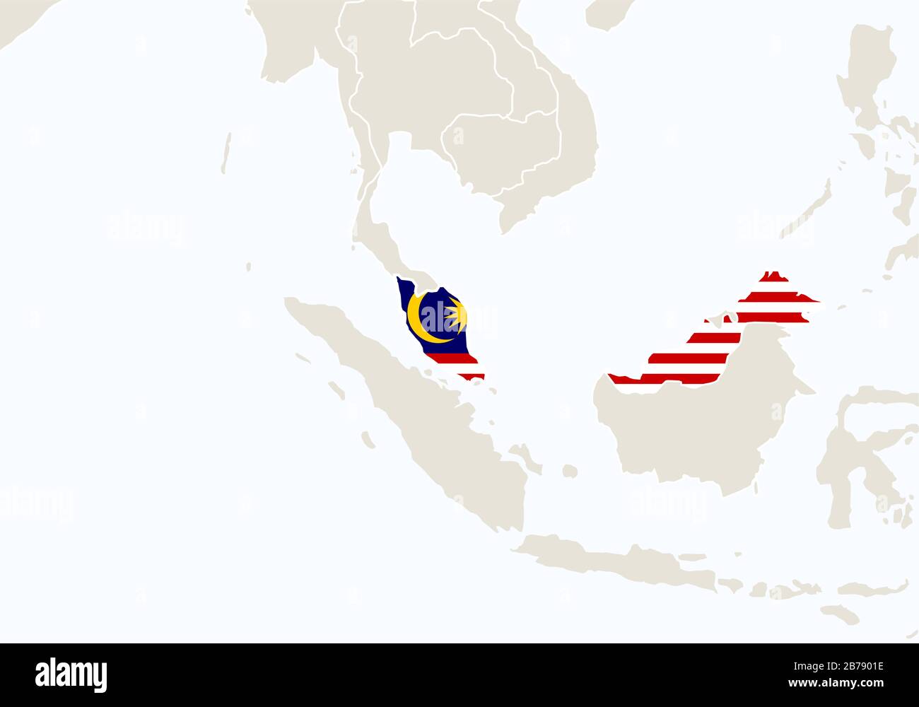 Asia with highlighted Malaysia map. Vector Illustration Stock Vector ...